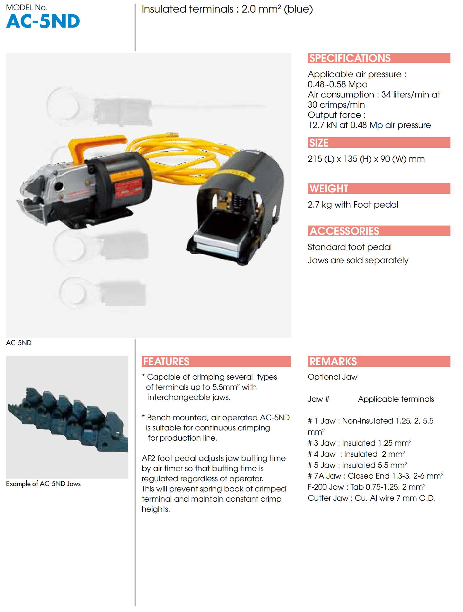 日本IZUMI，日本泉精器，日本原装，AC-5ND 气动式压接机 | 高效、轻便、快速压接解决方案